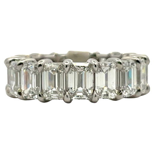 Gia Certified 9.20ct Emerald Cut Diamond Eternity Ring Platinum 6.5