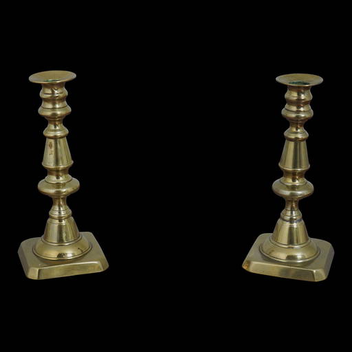 Antique Brass Colonial Candlesticks Pair 18th Century 3.5x3.5x8