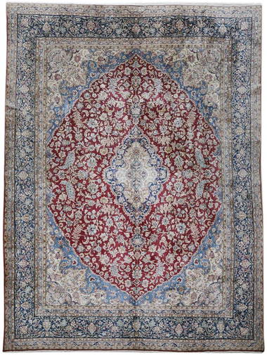 Exquisite 9.8 X 13 Red Persian Kerman Rug Signed Artisan Handmade