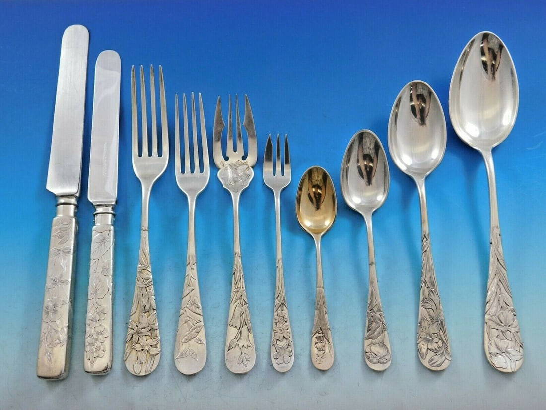 Gorham Knickerbocker Etched Sterling Silver Flatware Set 101 Pieces ...