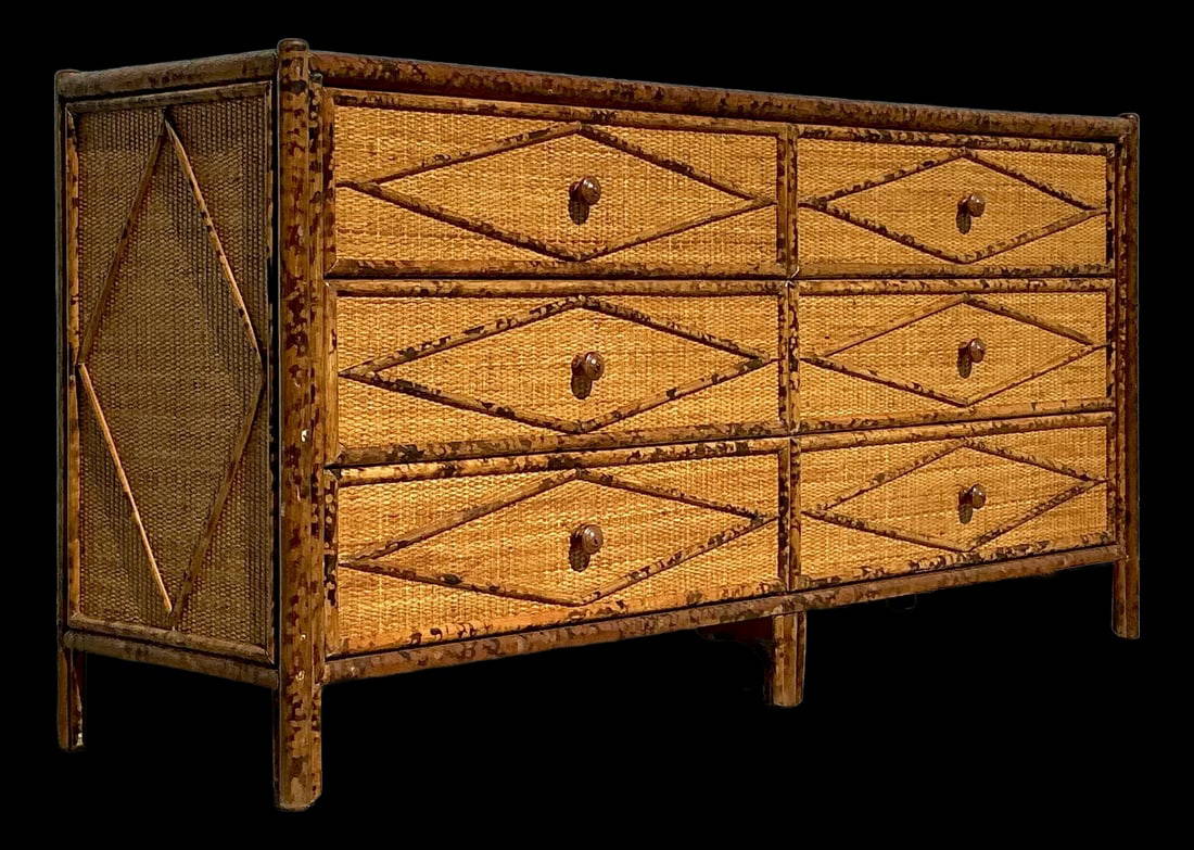 Vintage Rattan Dresser With Tortoise Shell Finish And 6 Drawers Auction