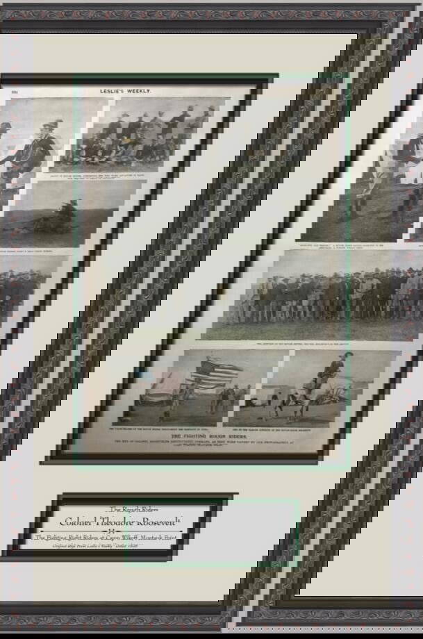 1898 Theodore Roosevelt Engraving Custom Framed Newspaper Auction