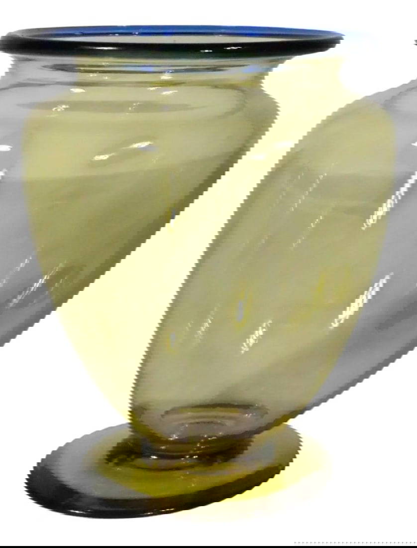 Frederick Carter Steuben Art Glass Vase Model 938 Amber Blue Rim 1920s ...