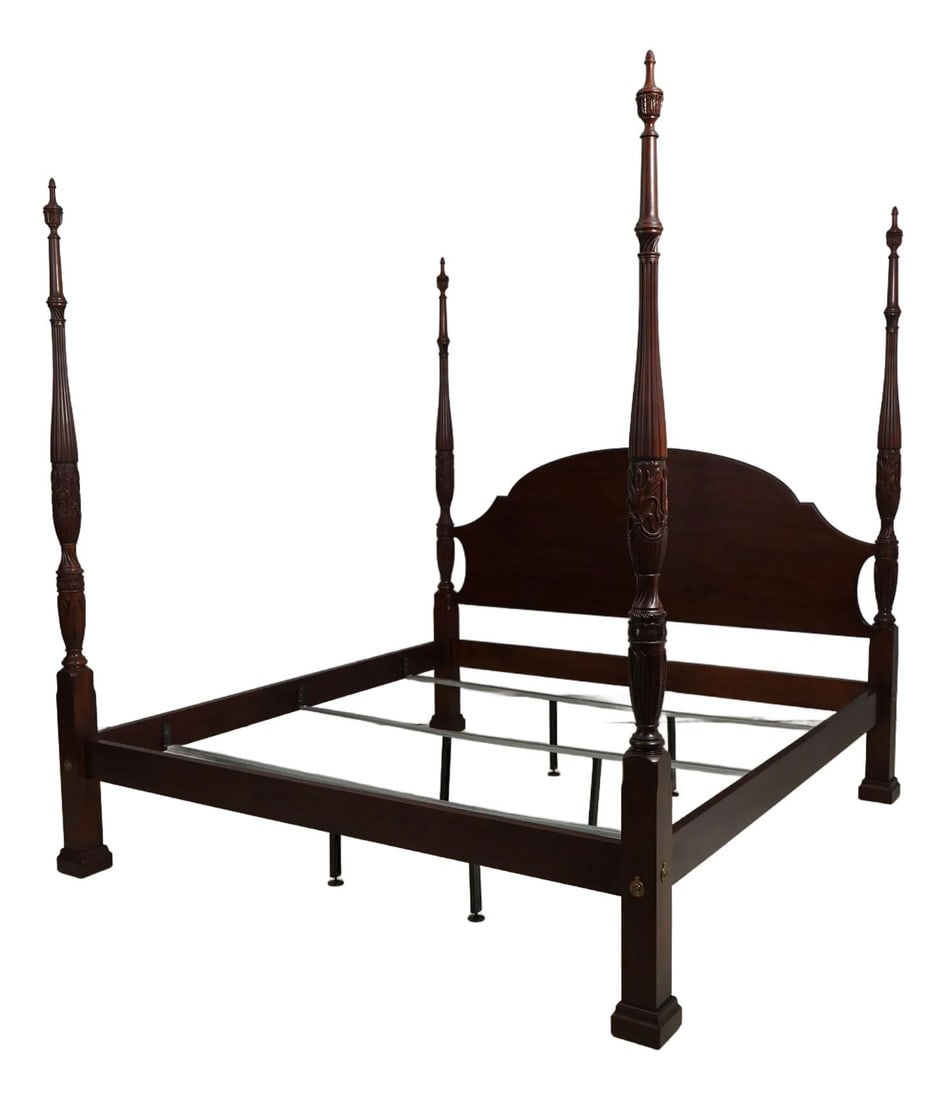 Henkel Harris King Size Rice Carved Mahogany 4 Poster Bed 88.5x84x88 ...