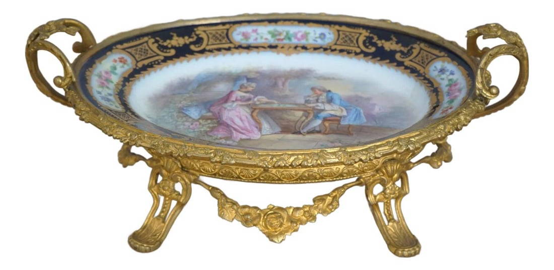 Sevres Artist Signed Bronze Mounted Porcelain Bowl 1930s Auction
