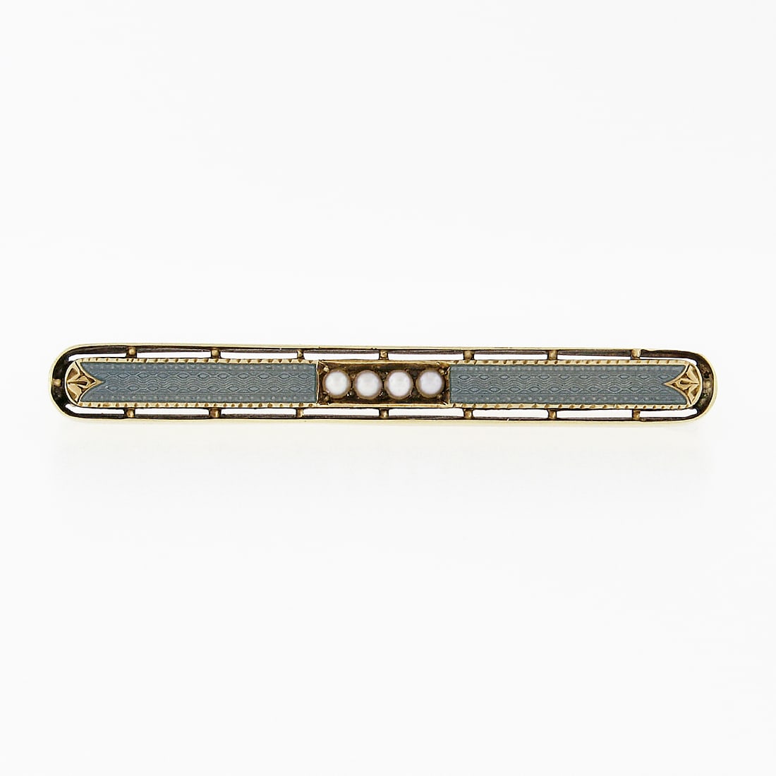 Riker Bros Antique Art Nouveau 14k Gold Seed Pearl Teal Enamel Bar Pin ...