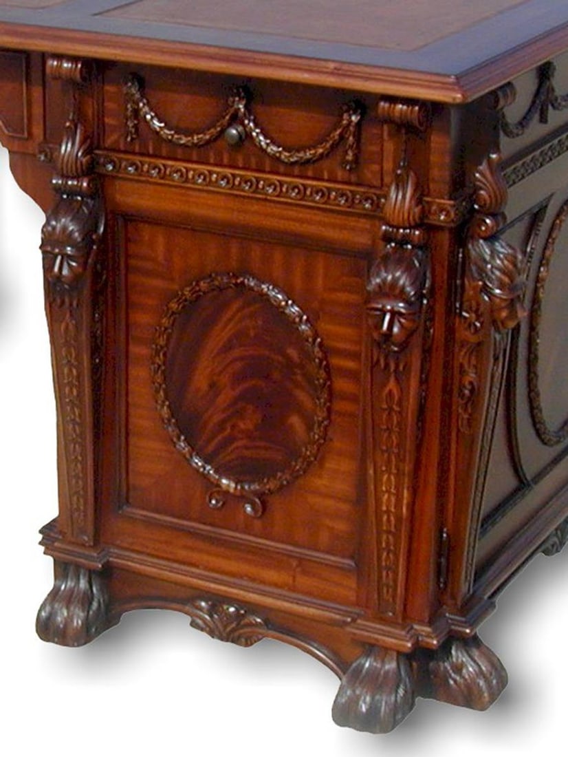 Buy Elegant Mahogany Tudor Partners Desk With Carved Claw Feet ...
