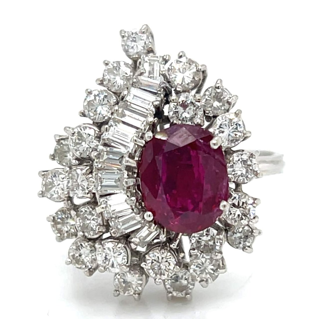 Vintage 1960s 18k White Gold Ruby 2.40 Ct Diamond Ring Size 10 Auction