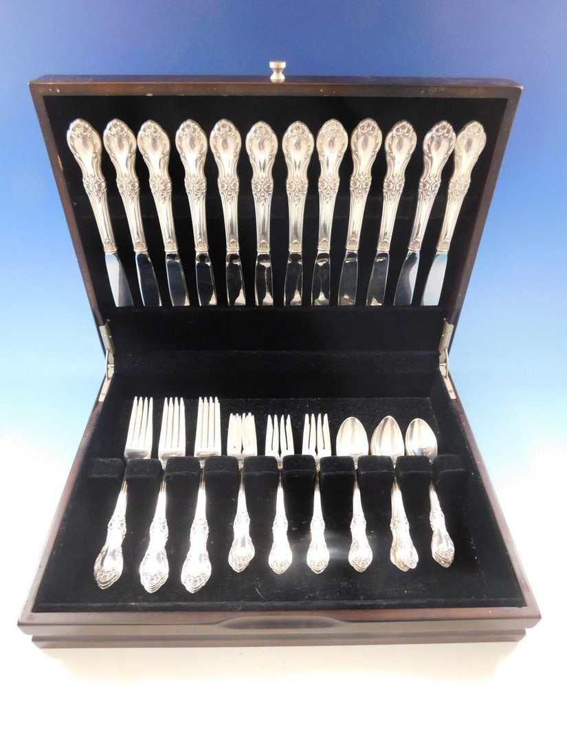 International Silver Wild Rose 48-piece Sterling Silver Flatware Set ...