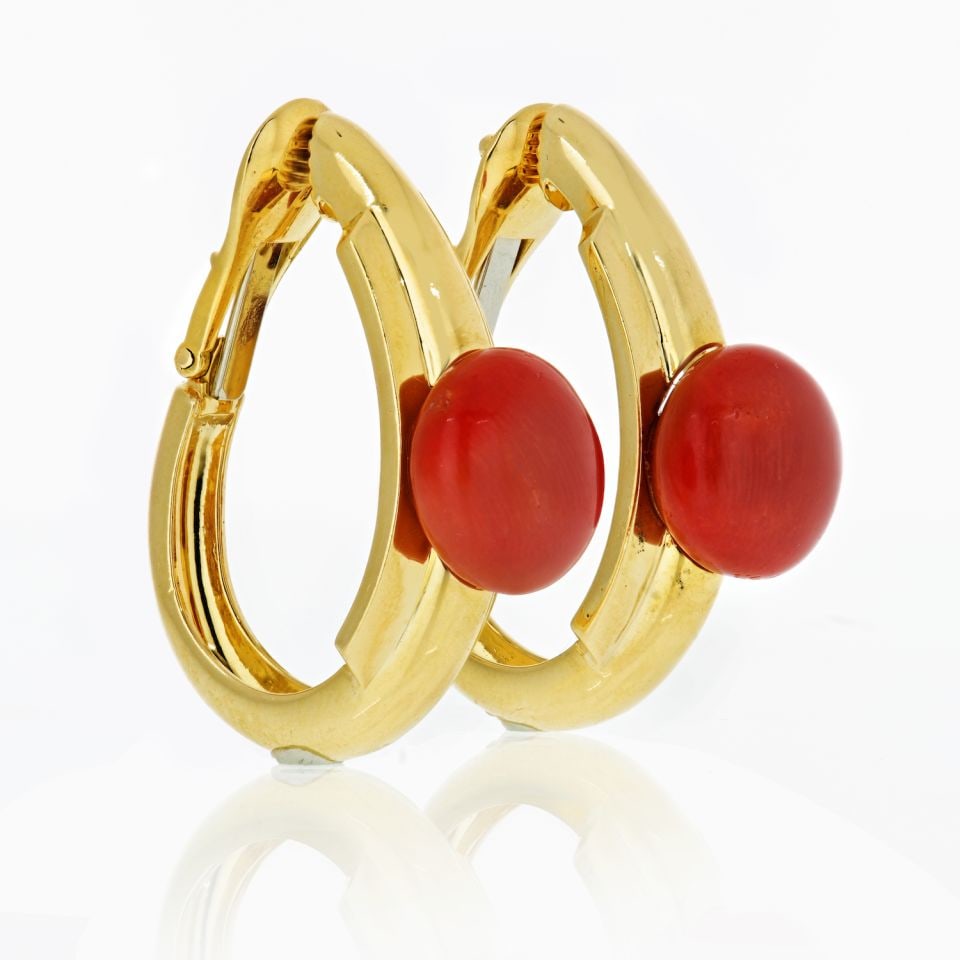 David Webb 18k Gold Hoop Clip-on Earrings With Coral Auction