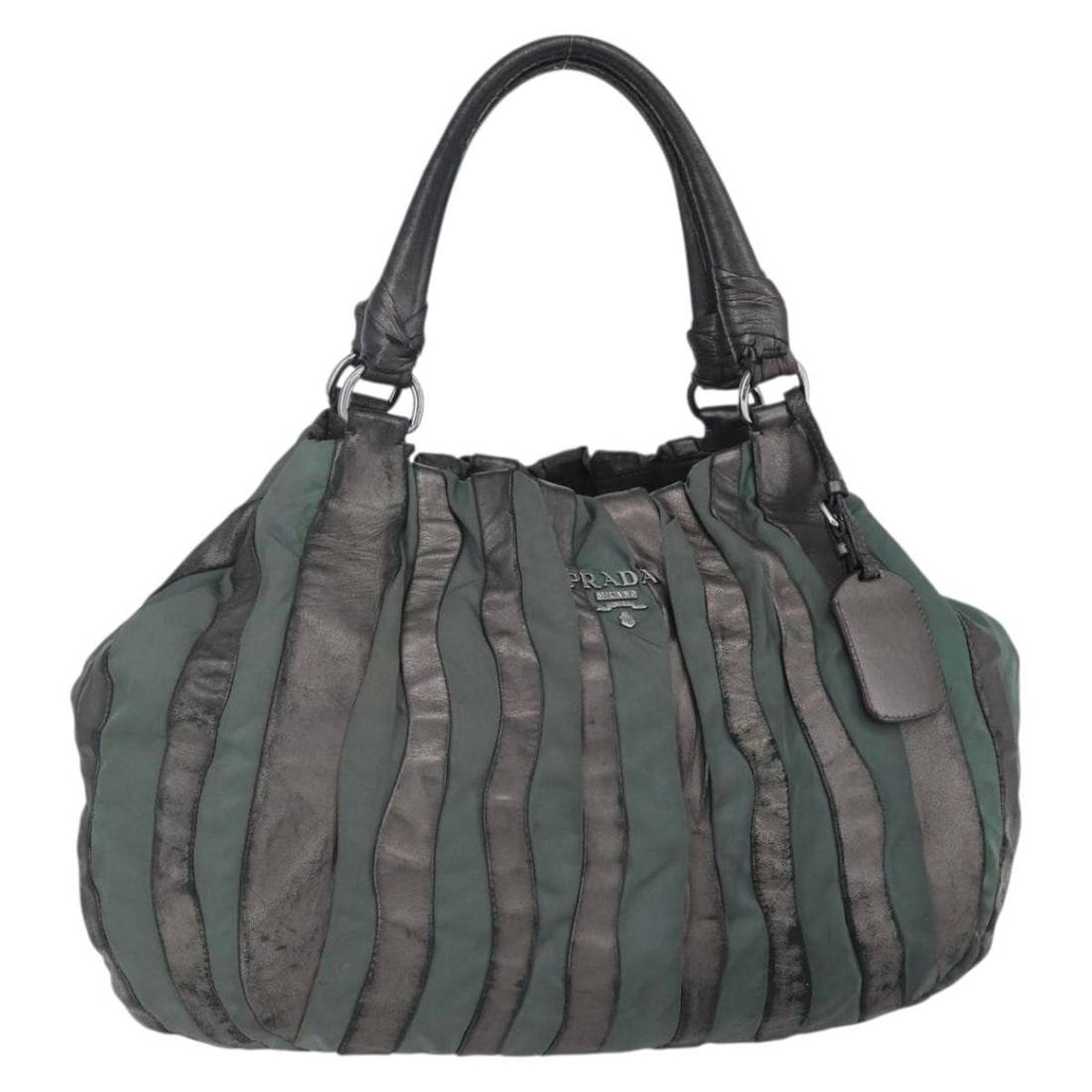 Prada Gray Silver Leather Hand Bag With Name Tag And Shoulder Strap Auction
