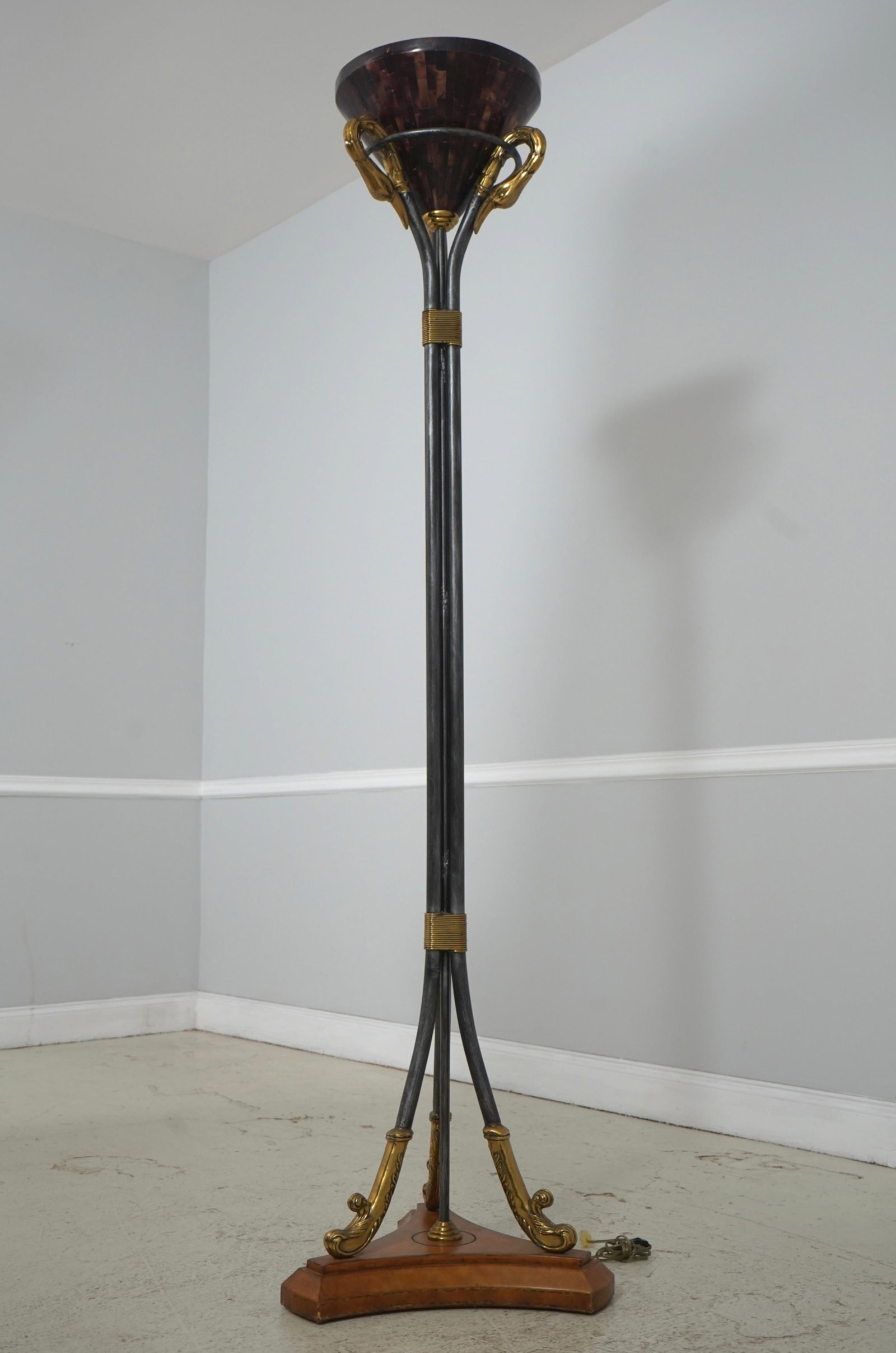 Swan Arm Torchiere Floor Lamp With Brass And Iron Accents Auction
