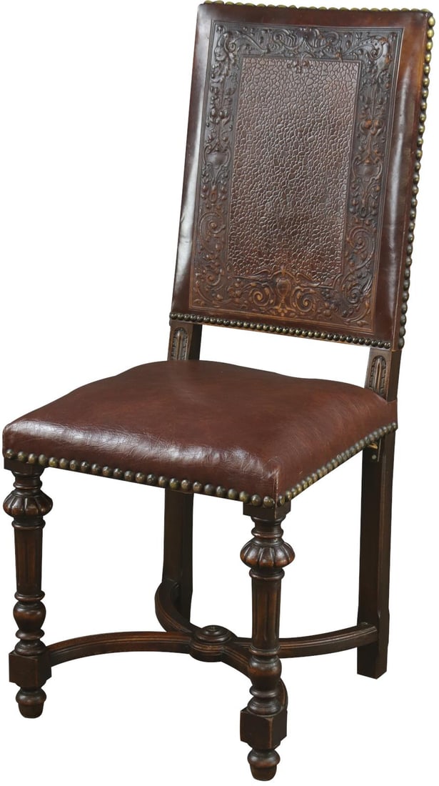 Set Of 6 Antique Renaissance Dining Chairs In Leather - French Style ...