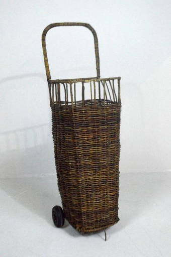 Tall Wicker Rolling Basket