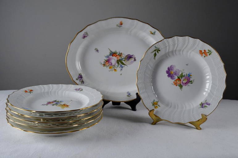 Six Royal Copenhagen Saxon Plates And Platter