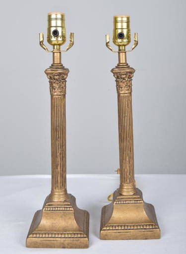 Pair Of Composite Corinthian Column Lamps