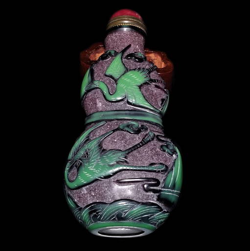 Rare And Superb Peking Glass Snuff Bottle Storks