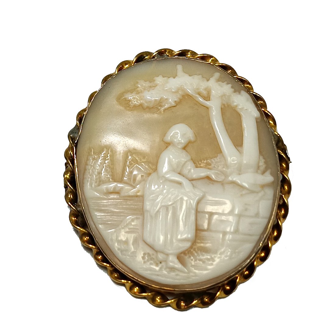Rare Antique Victorian Shell Cameo Maiden Feeding Birds Figural Auction