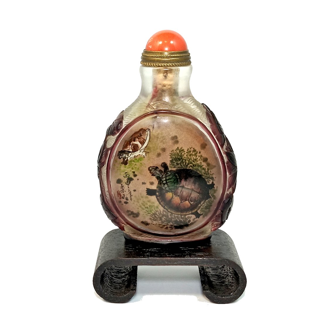 Beautiful Chinese Peking Glass Snuff Bottle Turtles Artist Signature ...