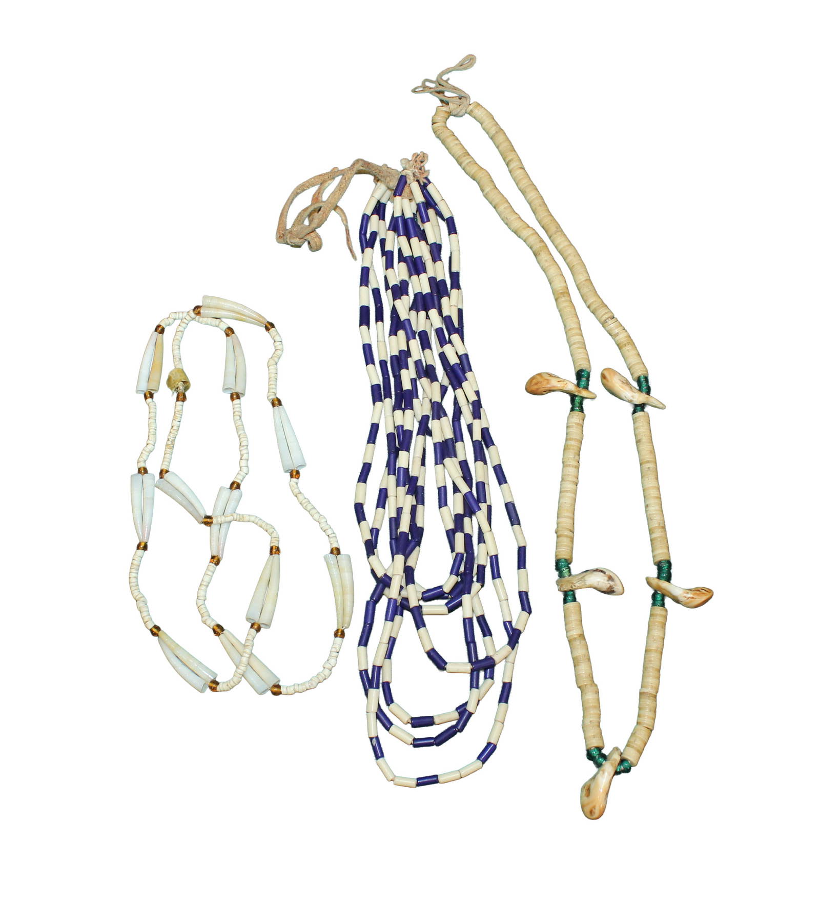 Three Native American Necklaces Of Strung Shells And Trade Beads. Auction