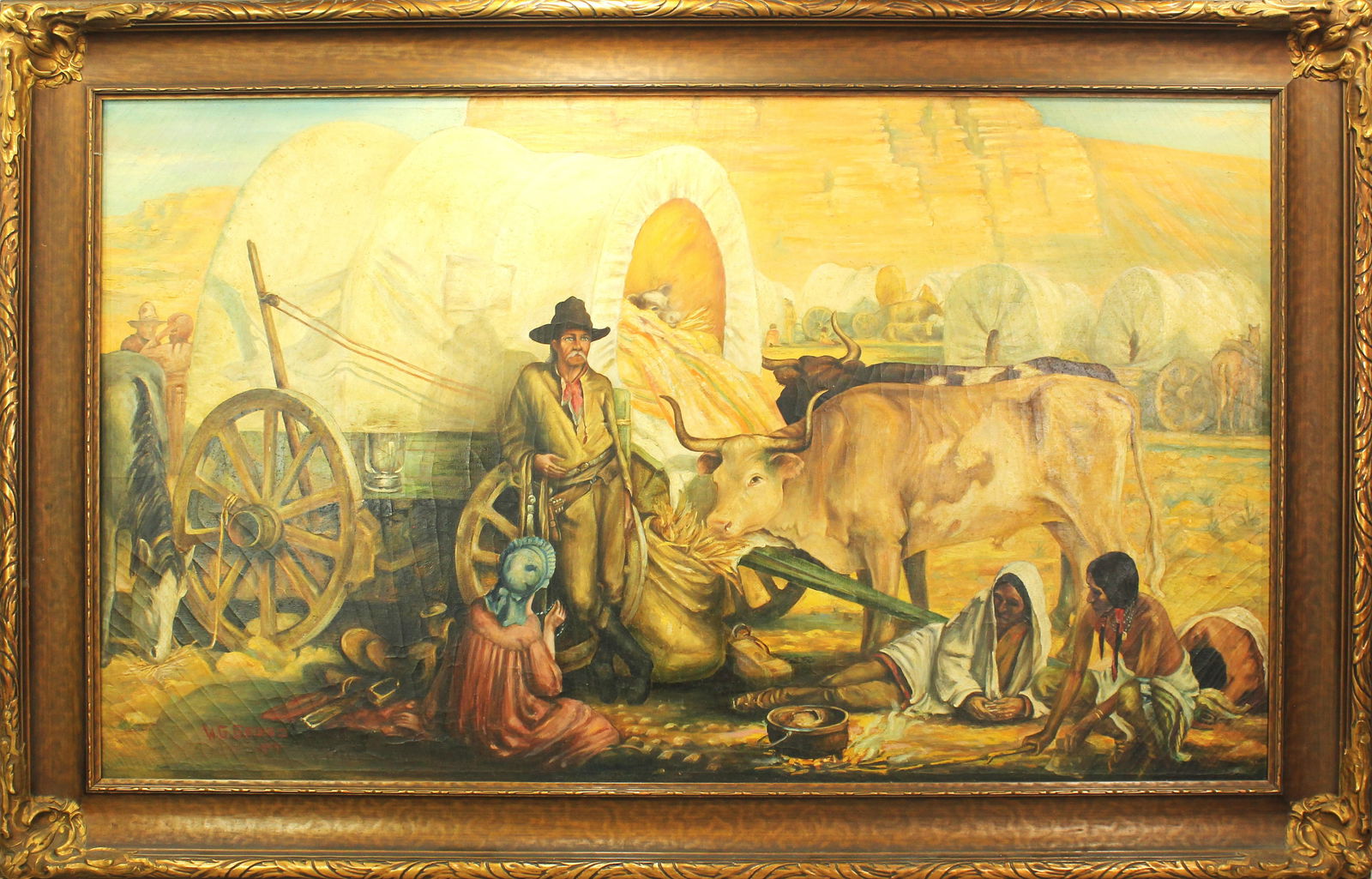 Facinating Oil On Canvas With Striking Western Scene, Done By Artist W ...