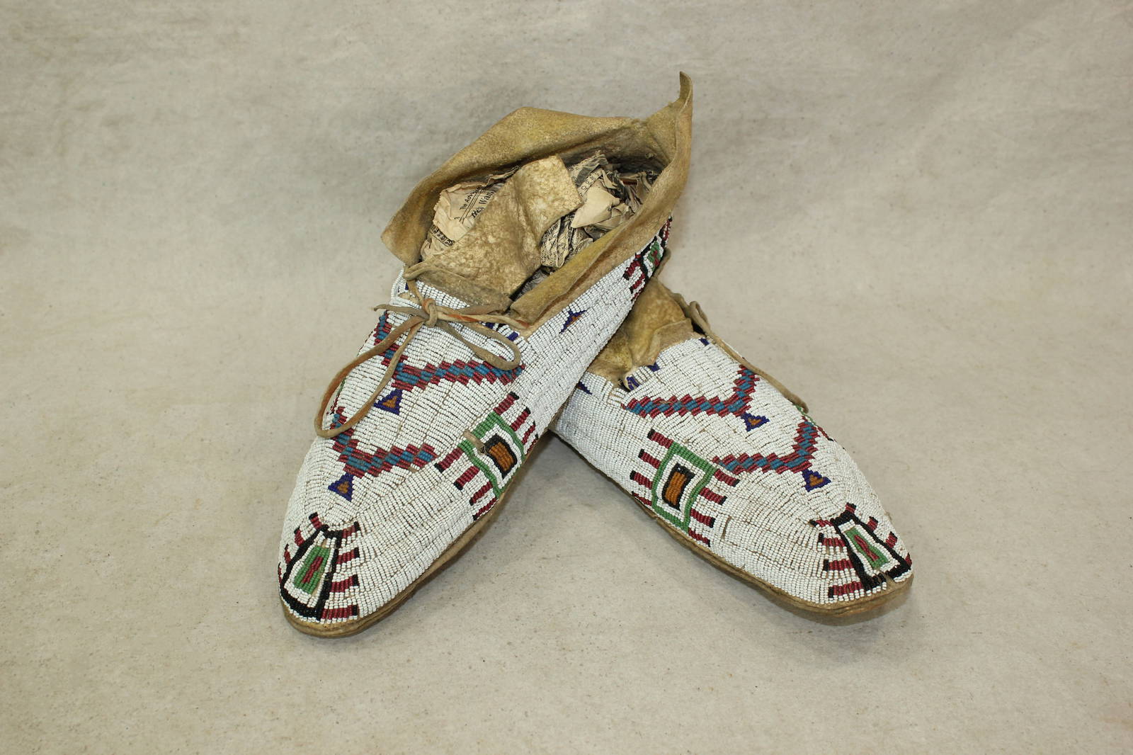 A Large Pair Beautifully Beaded Sioux Moccasins On Brain Tanned Hide ...
