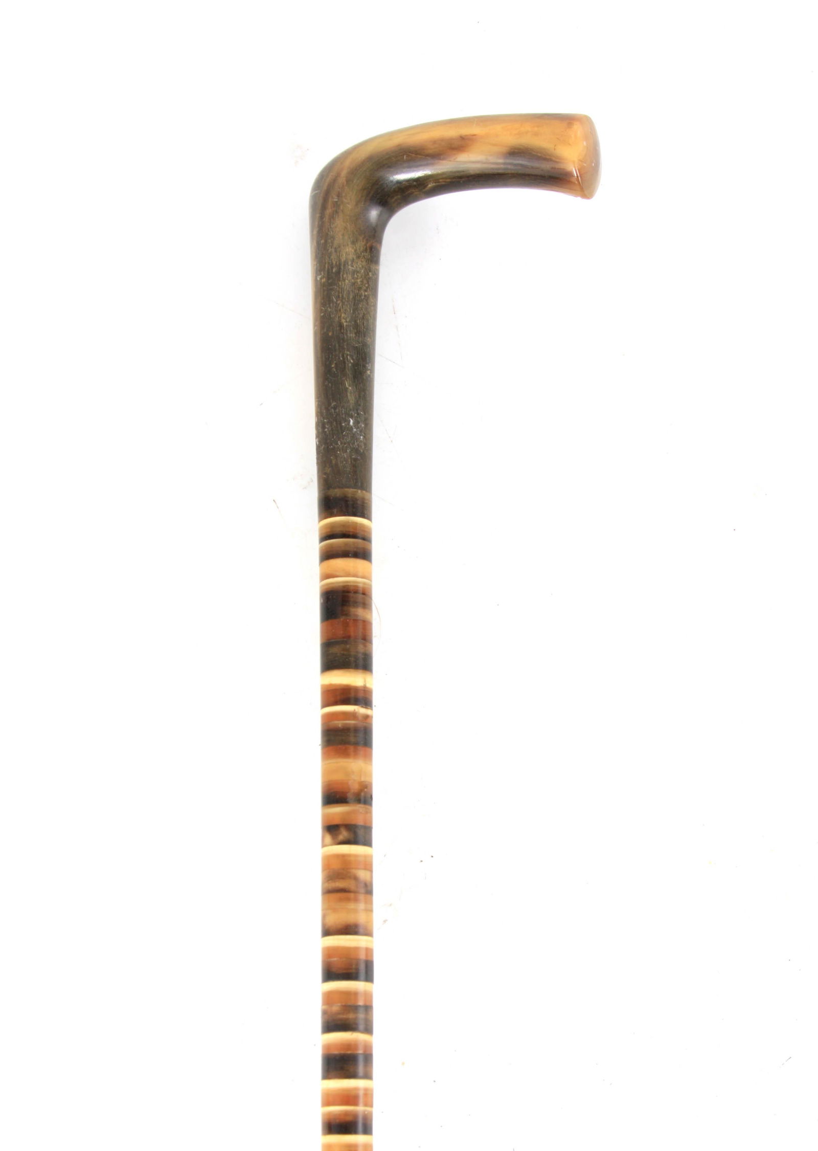 A Sectional Horn Walking Stick With Rhino Horn Handle