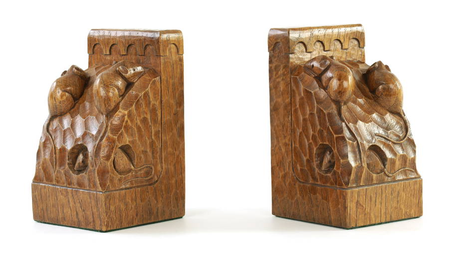 An Unusual Pair Of Robert Mouseman Thompson Triple Mice