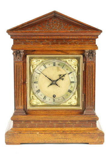 A LATE 19TH CENTURY GERMAN ARCHITECTURAL FUSEE MANTEL CLOCK the oak ...
