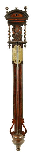 A William And Mary Walnut Stick Barometer Of Elaborate Form With Arched ...