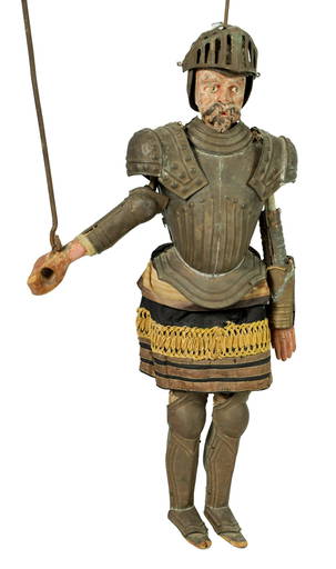 An Unusual 18th Century Carved Wood Hand Puppet Of A Knight In Armour