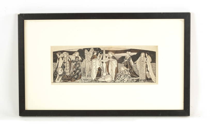 George Woolliscroft Rhead (1855 1920) Pen And Ink Drawing 'celestial Music"