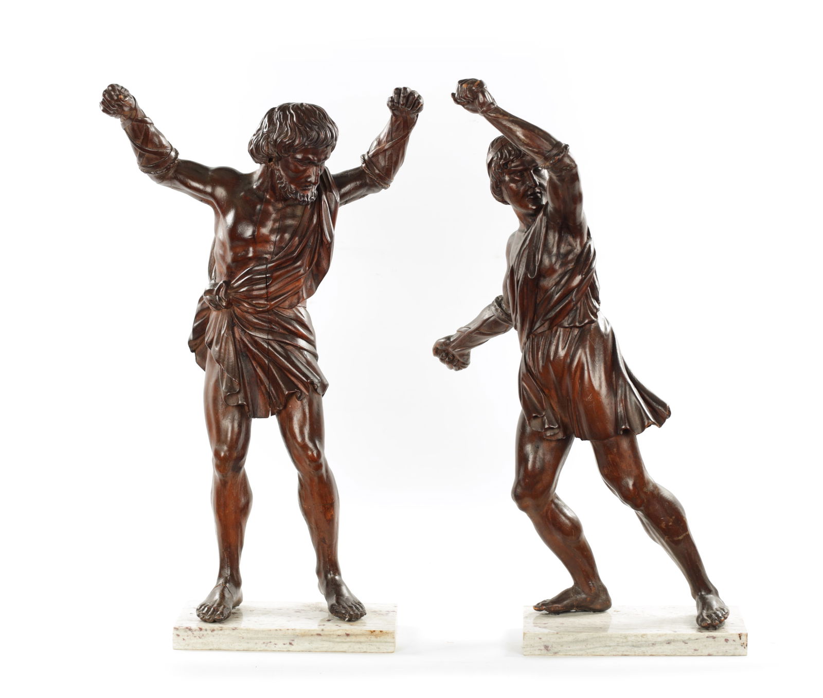 A Pair Of Grand Tour Carved Walnut Gladiators After The Borghese Bronze ...