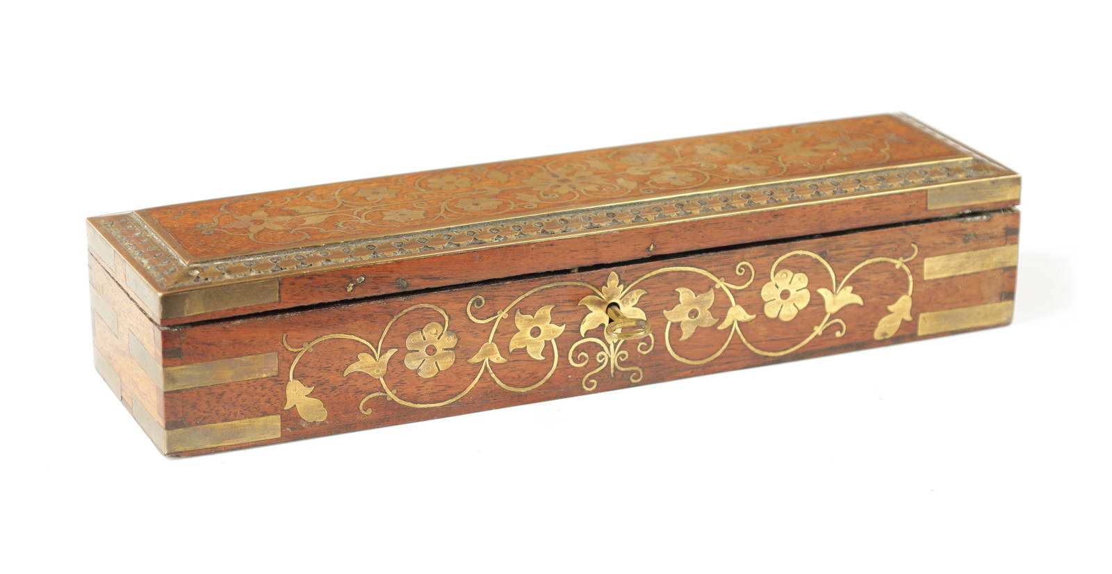 A 19th Century Anglo Indian Brass Inlaid Hardwood Pen And Ink Box Auction