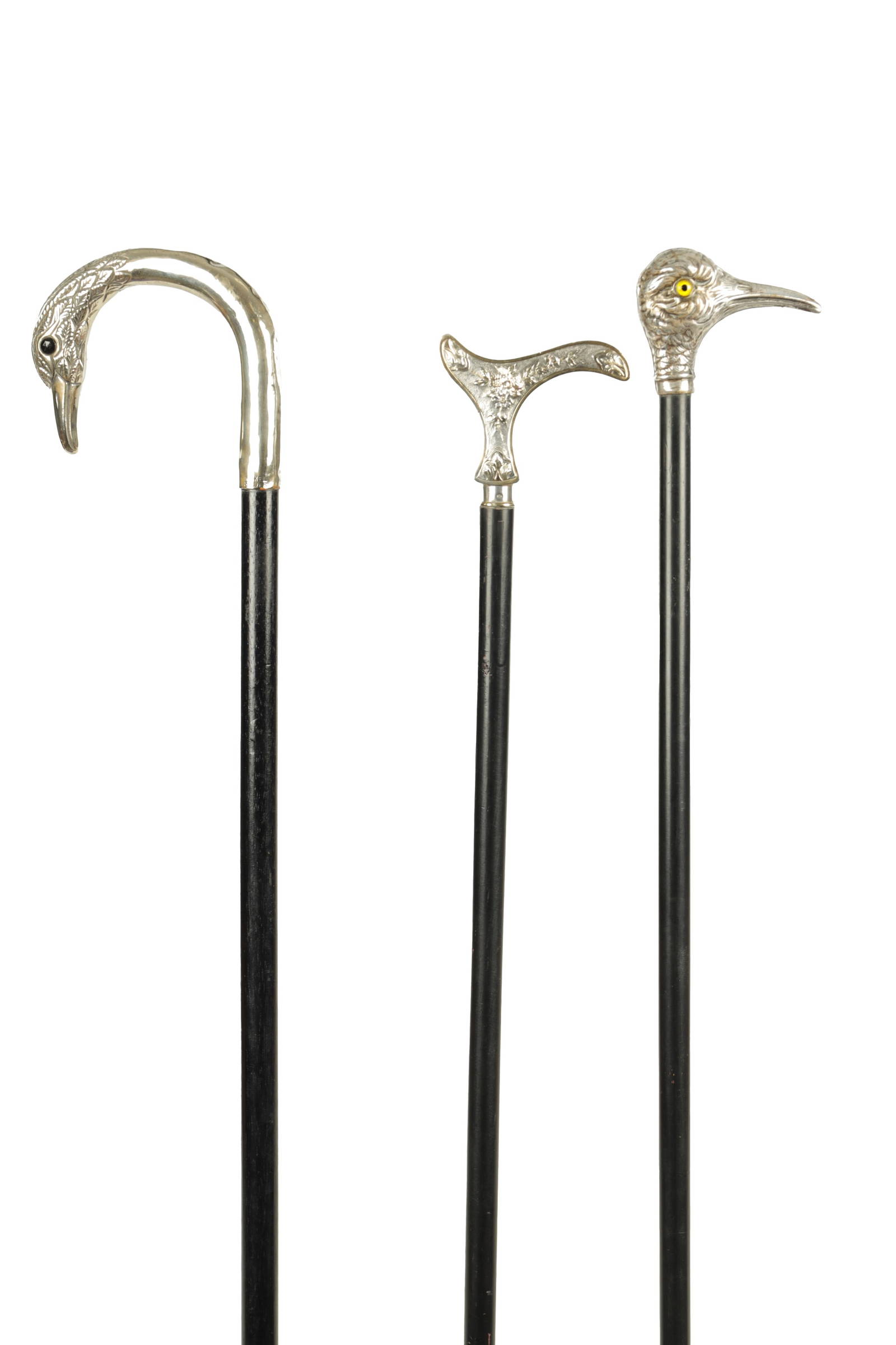 A Collection Of Three French Silver And Silver Plate Ladies Walking ...