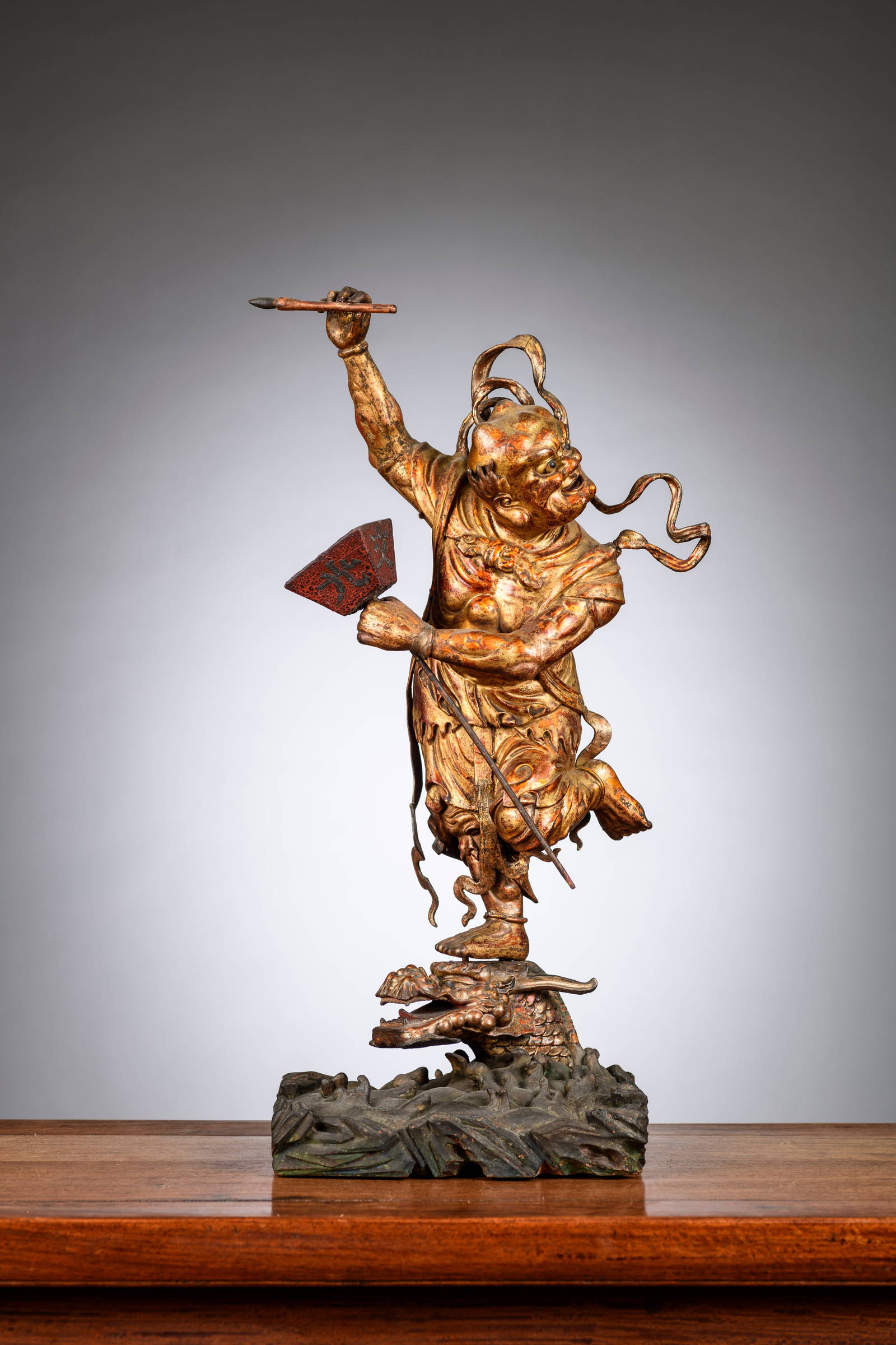 A Chinese Gilt Lacquered Sculpture 'kui Xing, God Of Literature', Qing ...
