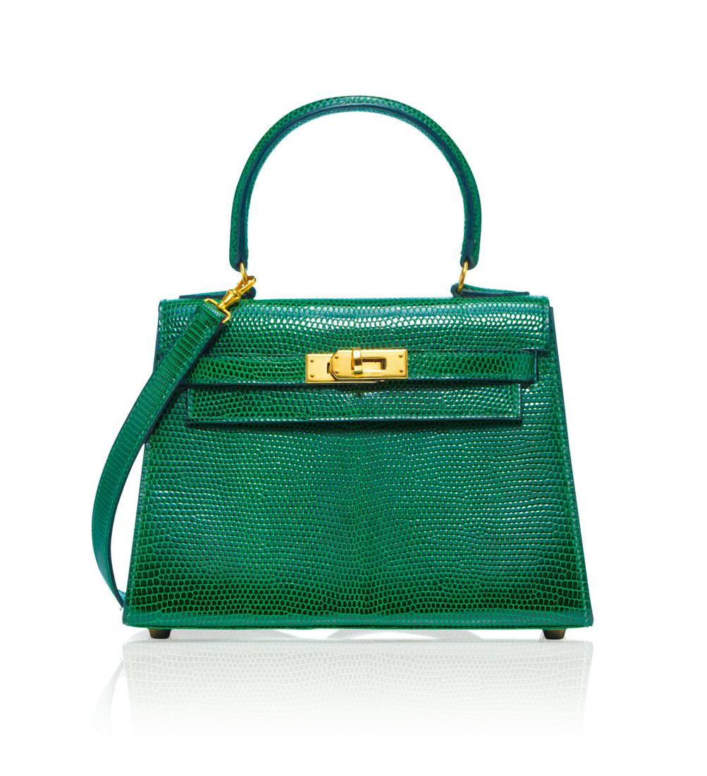 Hermes Shiny Vert Emerald Lizard Mini Kelly 20 Ghw
