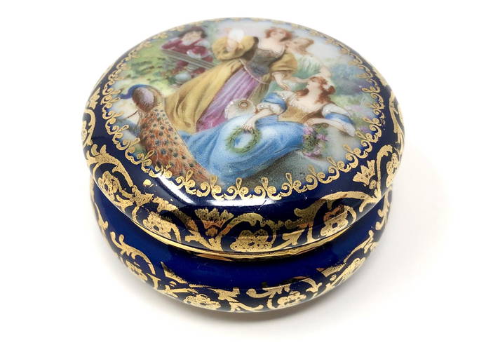 Royal Vienna Beehive Marked Gilt Cobalt Porcelain