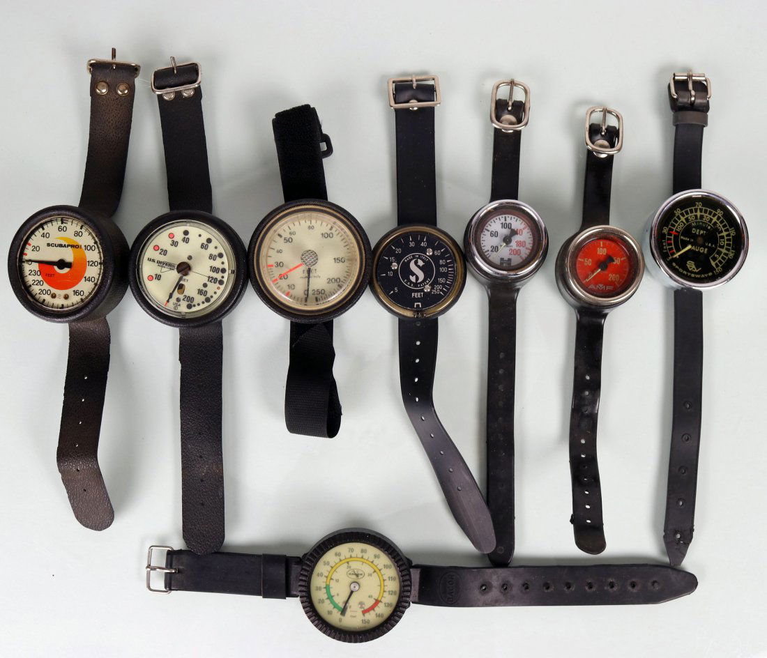 8 Vintage Scuba Depth Gauges Amf Us Divers Sportsways