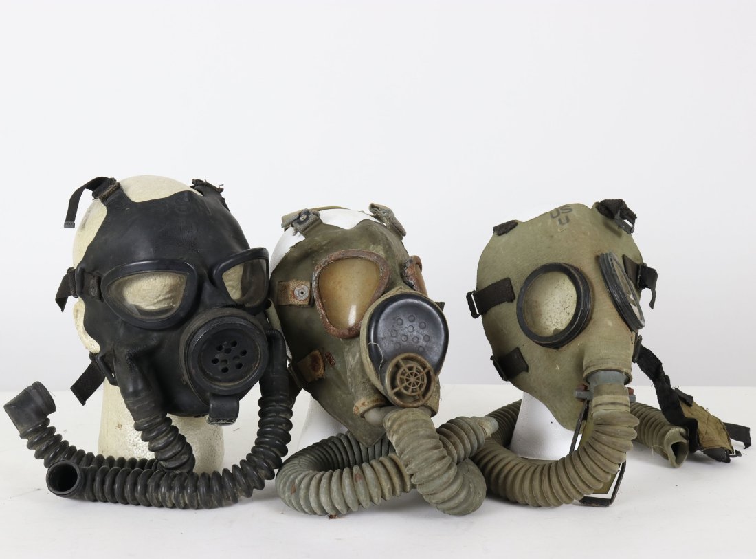 Collection Of 3 Antique Us Military Gas Masks
