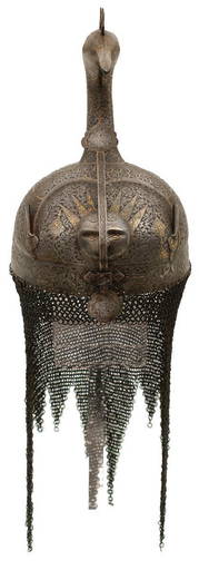 A FINE 19TH CENTURY PERSIAN KULAH KHUD OR HELMET, the single piece ...