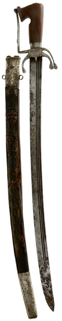 A 19TH CENTURY ARAB NIMCHA OR SWORD, 70.5cm triple fullered blade ...