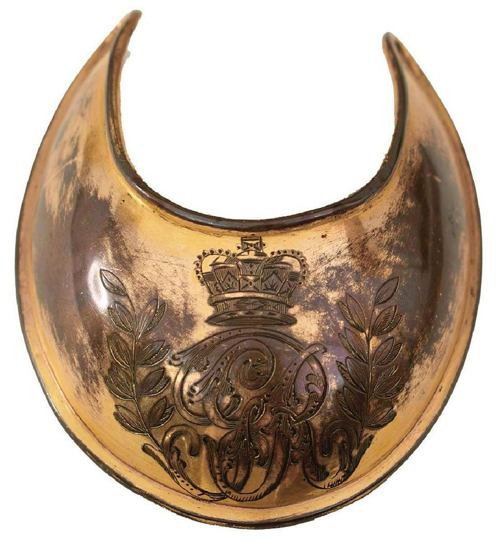 A Georgian Officer's Gorget, The Copper Gilt Body With Ringturned Edges ...