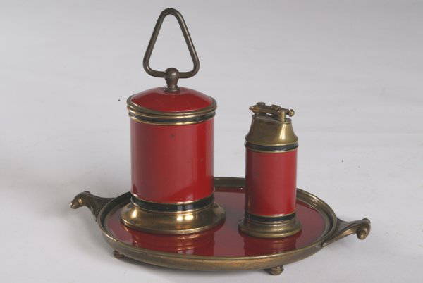 Enamel & Brass & Copper Smoking Set. Circa 1930. S
