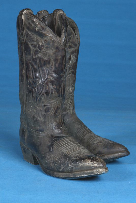 Pair Of Heavy Molded Pottery Cowboy Boots