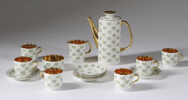 1846: 15 Piece Arklow Bone Gilt Irish China Tea Set
