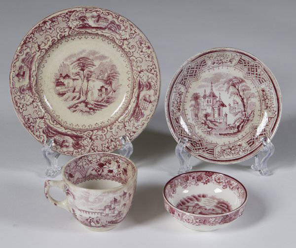 Lot Of 4 Red And White Transferware Table Art