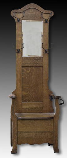 Antique Victorian Curly Maple Hall Tree Bench