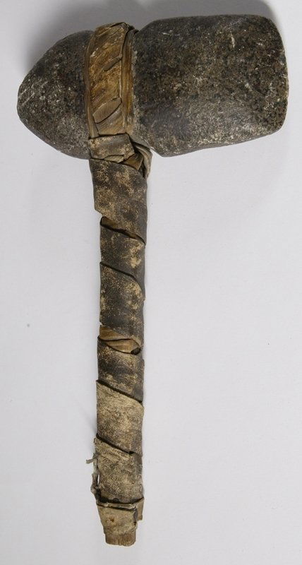 348: Indian Stone Maul Club w/Original Haft : Lot 348