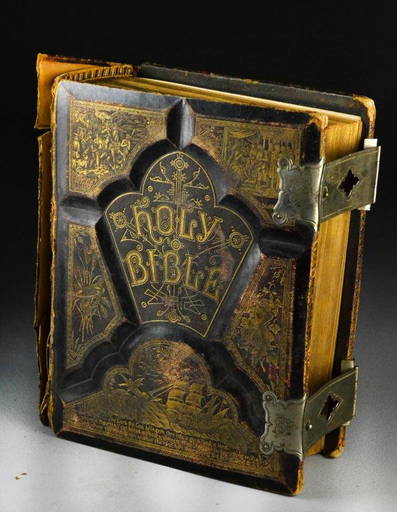 Antique Bible With Leather Cover And Metal Closure